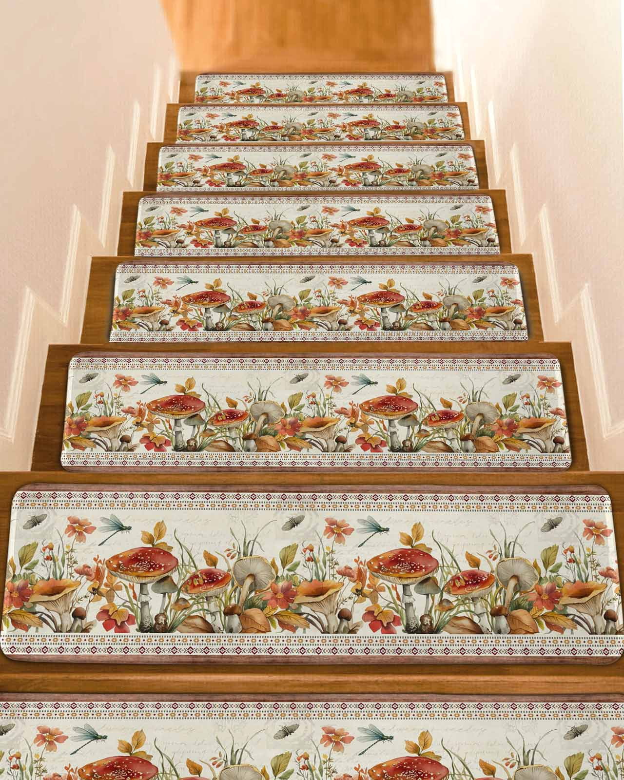 Botanical Mushrooms Stair Treads for Wooden Steps Indoor Runner Rug ...