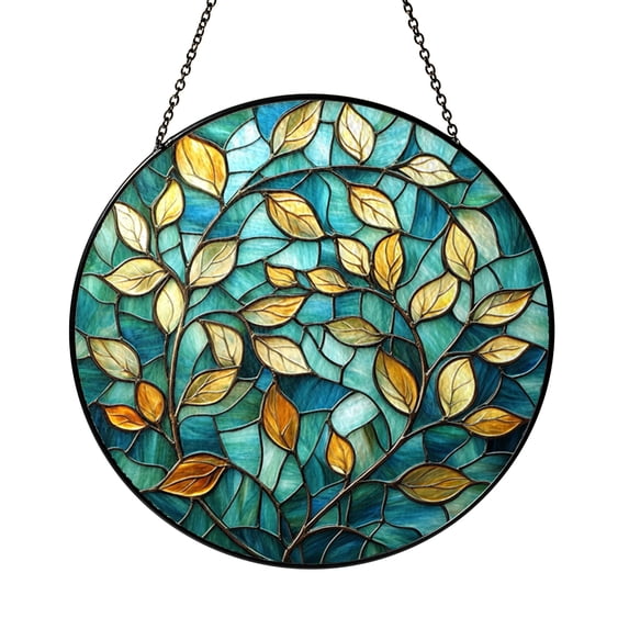 Botanical Nature Lover Stained Glass Round Suncatcher Window Hanging ...
