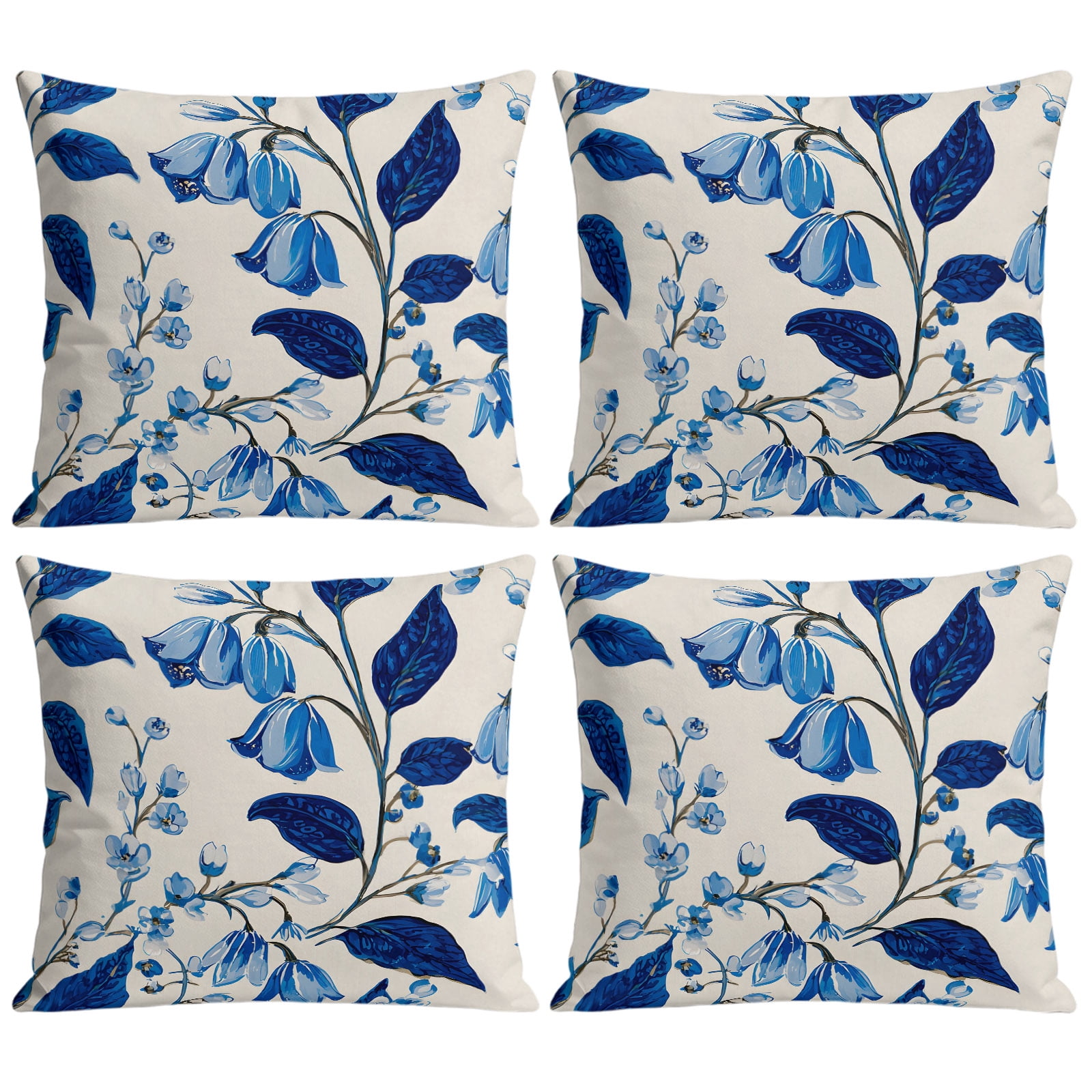 Botanical Navy Blue Throw Pillow Covers 16 x 16 Inch Pillow Covers Set ...
