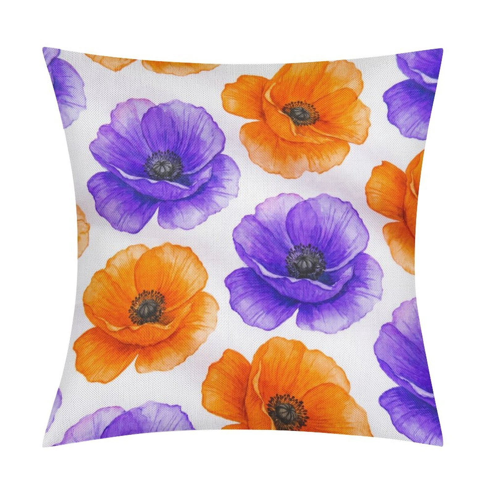 Botanical Orange And Purple Watercolor Poppy Flower Print 2-Pack ...