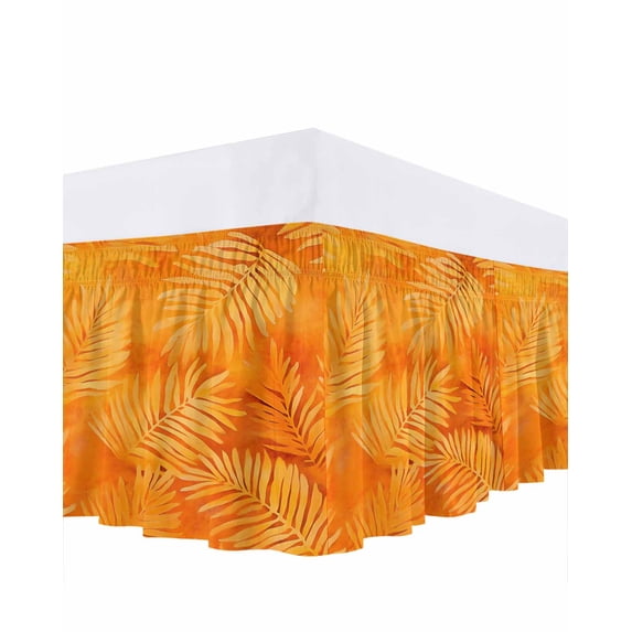Botanical Orange Bed Skirt Queen Size, Tropical Palm Leaf Modernism ...