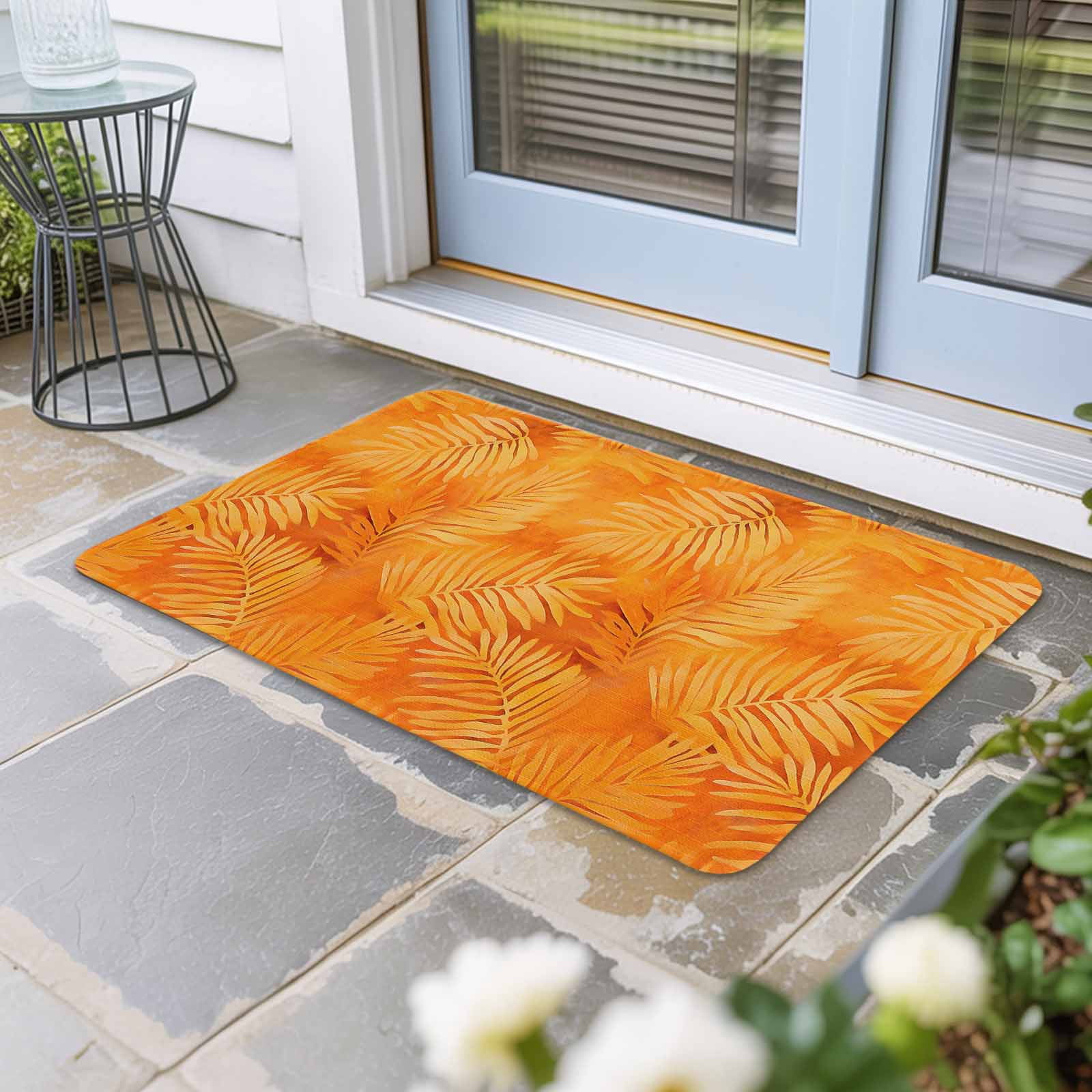 Botanical Orange Door Mat Indoor Outdoor, Tropical Palm Leaf Modernism ...