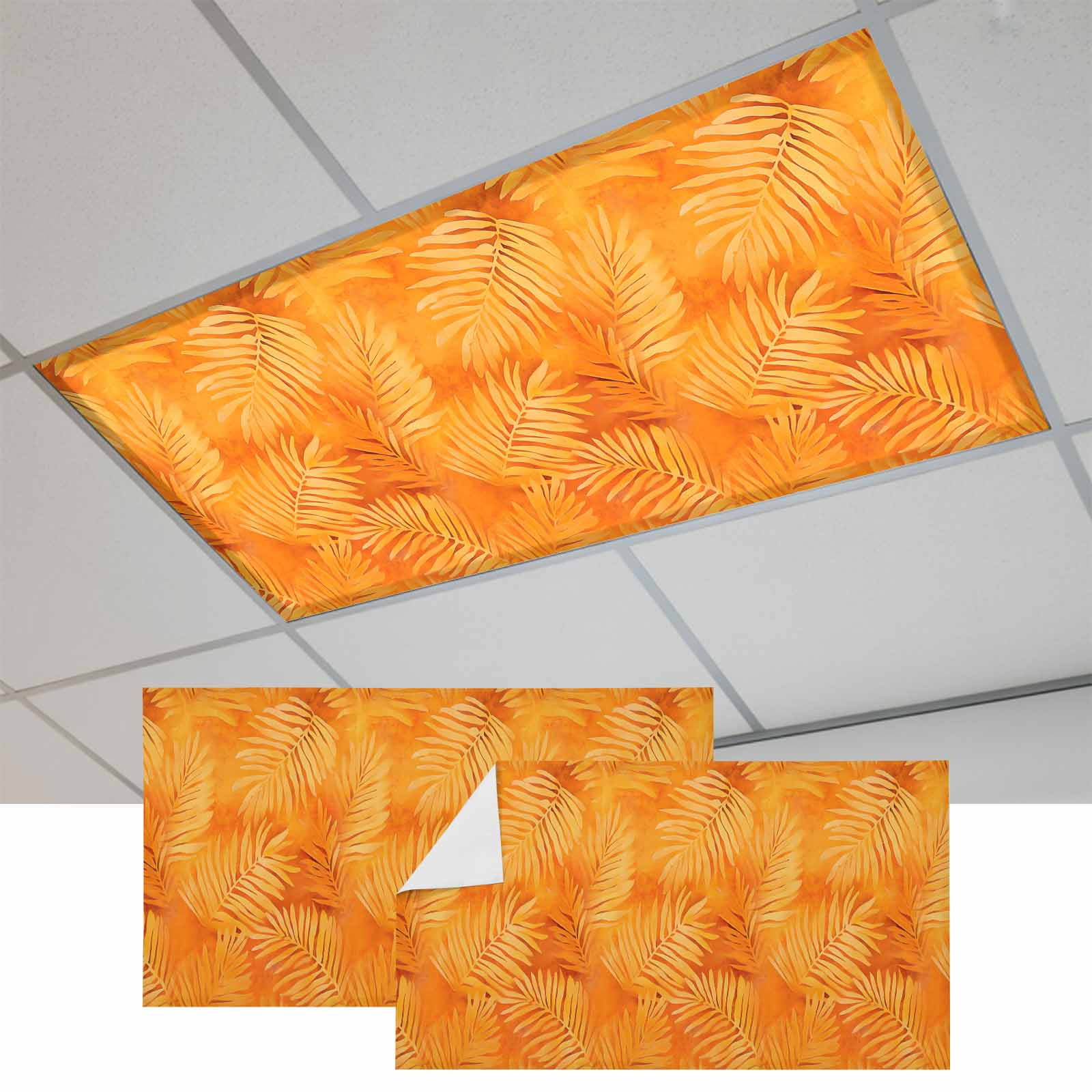 Botanical Orange Fluorescent Light Covers, Tropical Palm Leaf Modernism ...