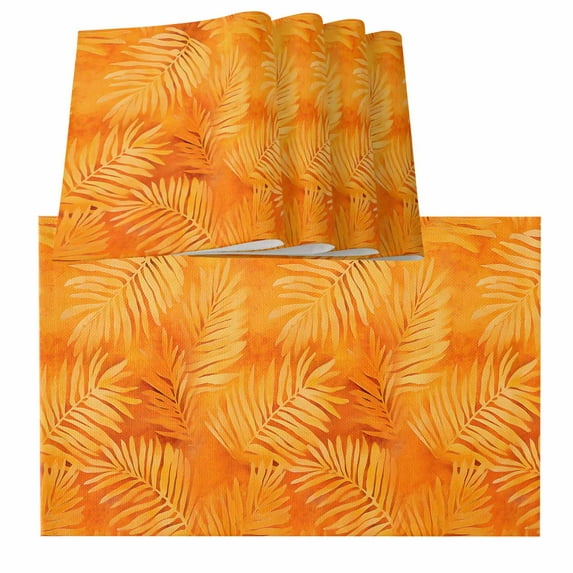 Botanical Orange Placemats for Dinning Table Set of 4, Tropical Palm ...