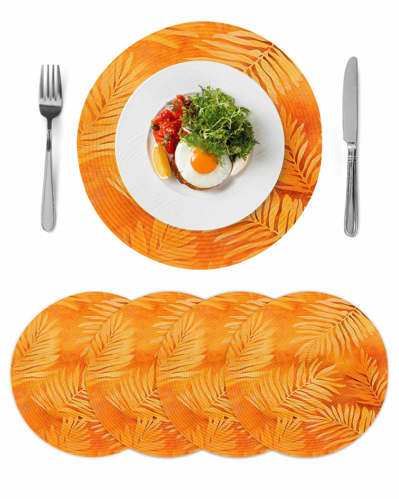 Botanical Orange Round 13 Inch Placemats Set of 4, Tropical Palm Leaf ...