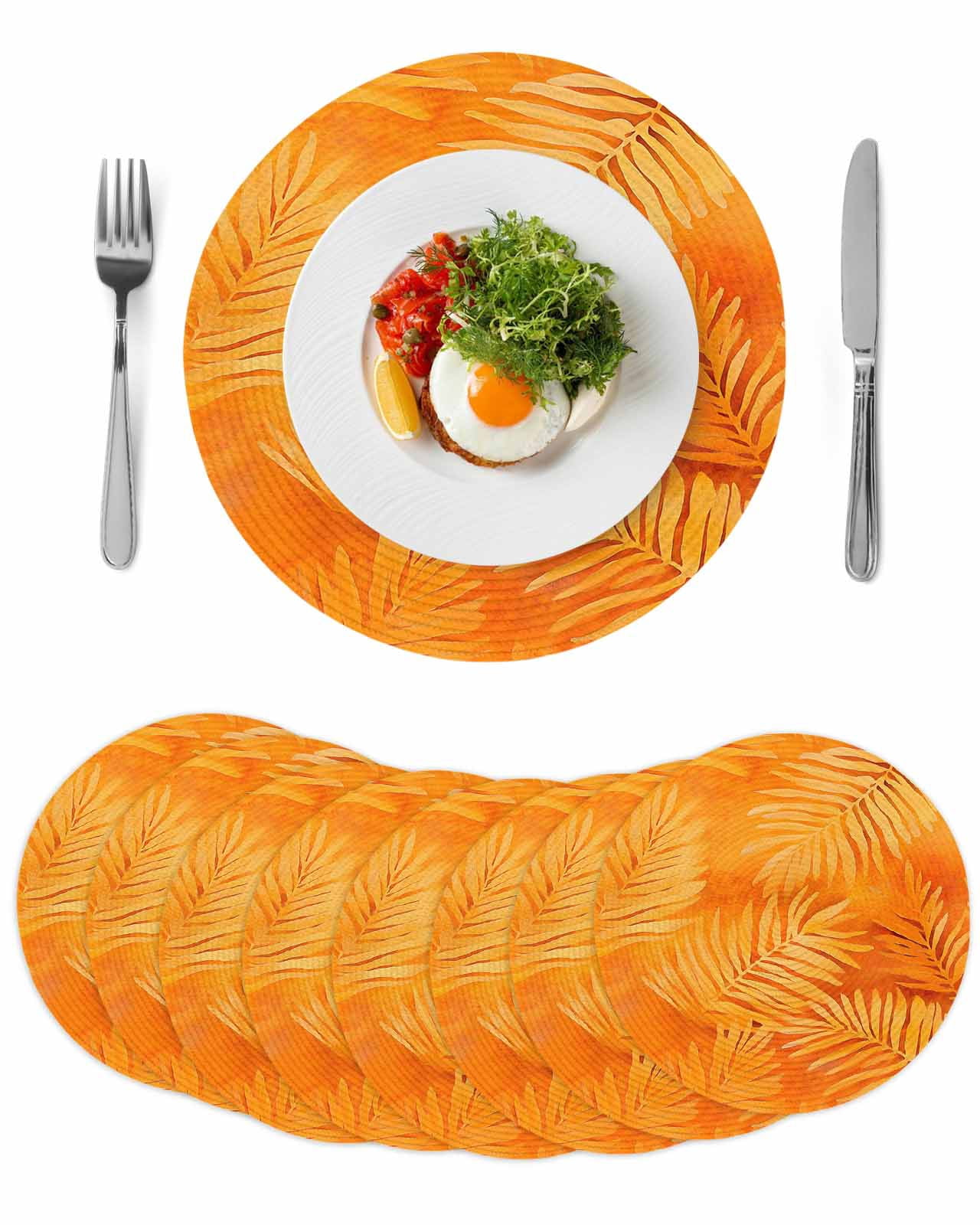 Botanical Orange Round 13 Inch Placemats Set of 8, Tropical Palm Leaf ...