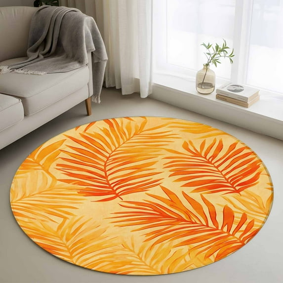 Botanical Orange Round Rug 3ft Washable Circle Entryway Rugs Non Slip ...