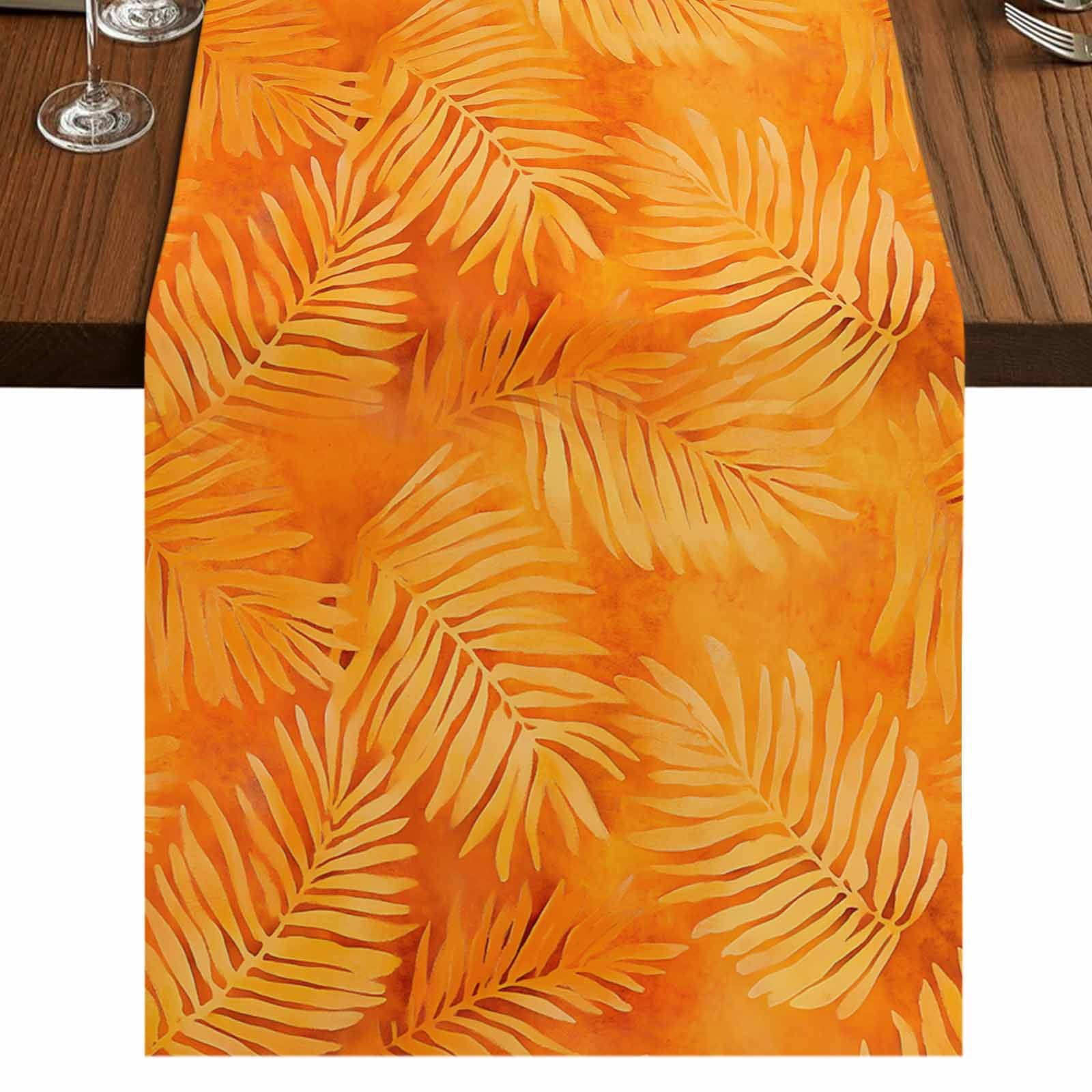 Botanical Orange Table Runner 70 Inches Long, Tropical Palm Leaf ...
