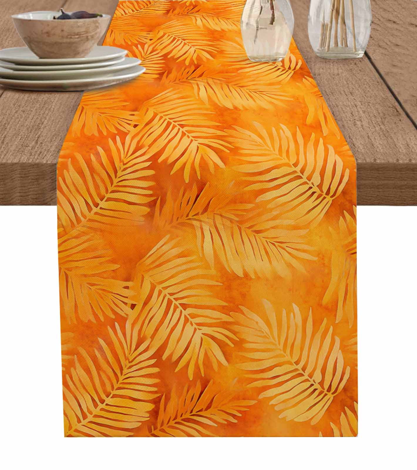 Botanical Orange Table Runner 70 Inches, Tropical Palm Leaf Modernism ...