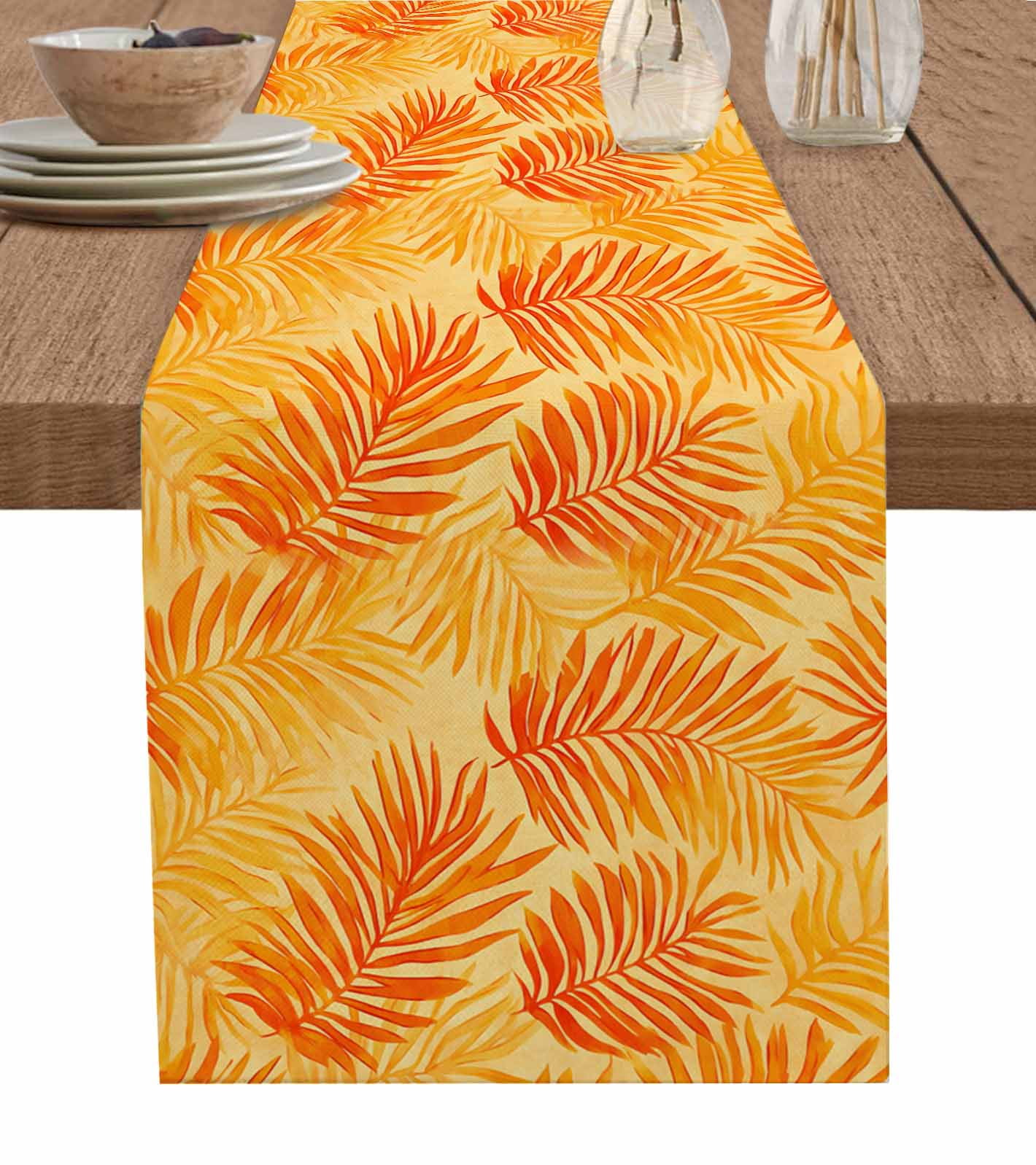 Botanical Orange Table Runner Cotton Linen 90 Inch Holiday Dresser Scarves, Modernism Tropical ...