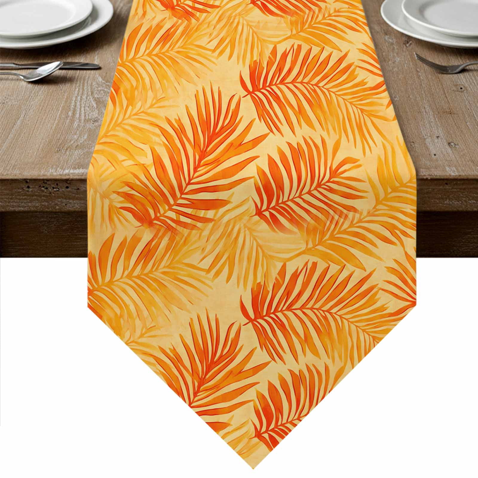 Botanical Orange Table Runner Linen Burlap Table Runner 60 Inches Long ...