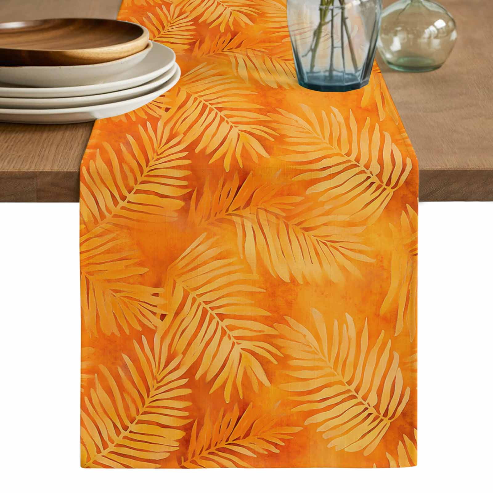 Botanical Orange Table Runner, Tropical Palm Leaf Modernism Washable ...