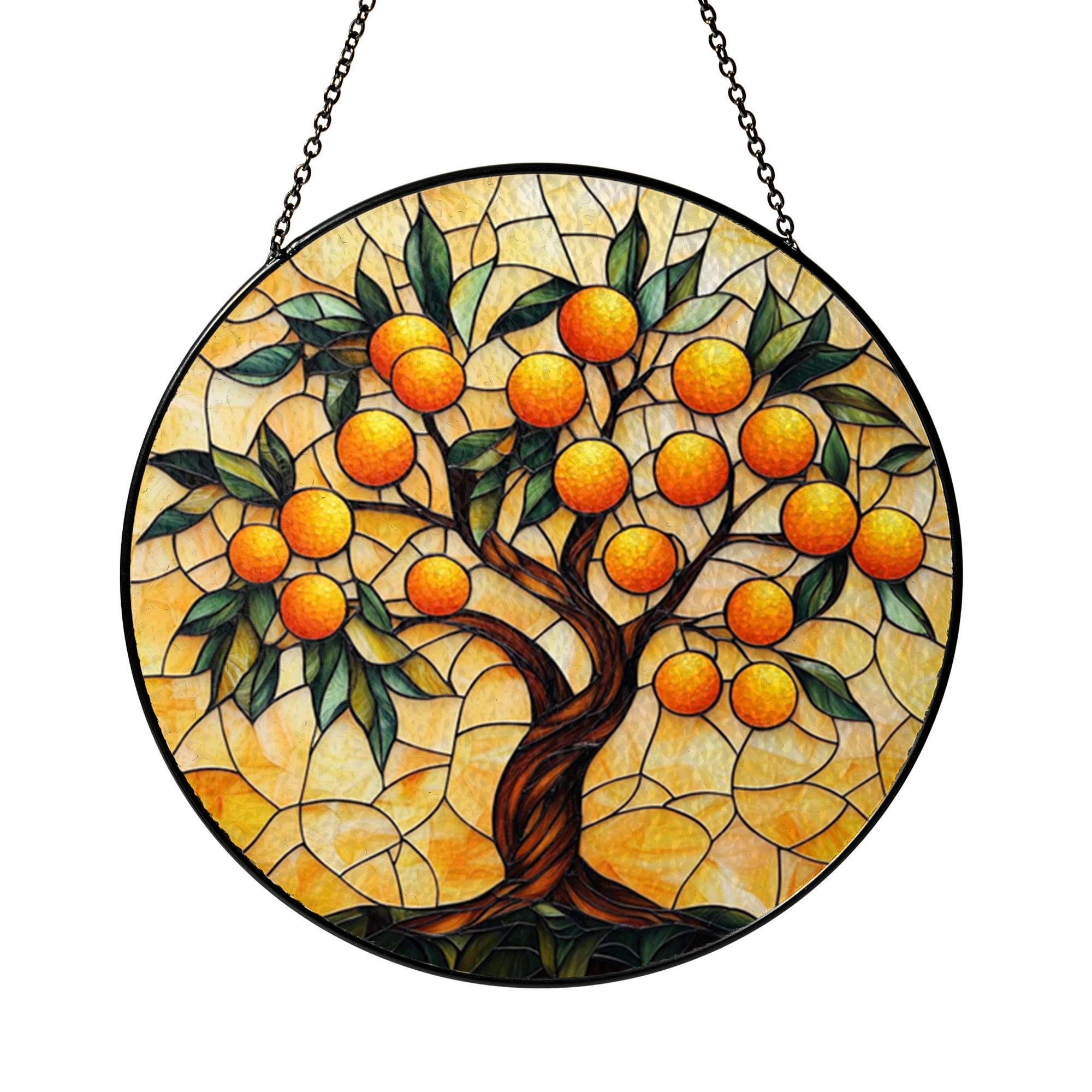 Botanical Orange Tree Stained Glass Style Suncatcher – Round Window ...