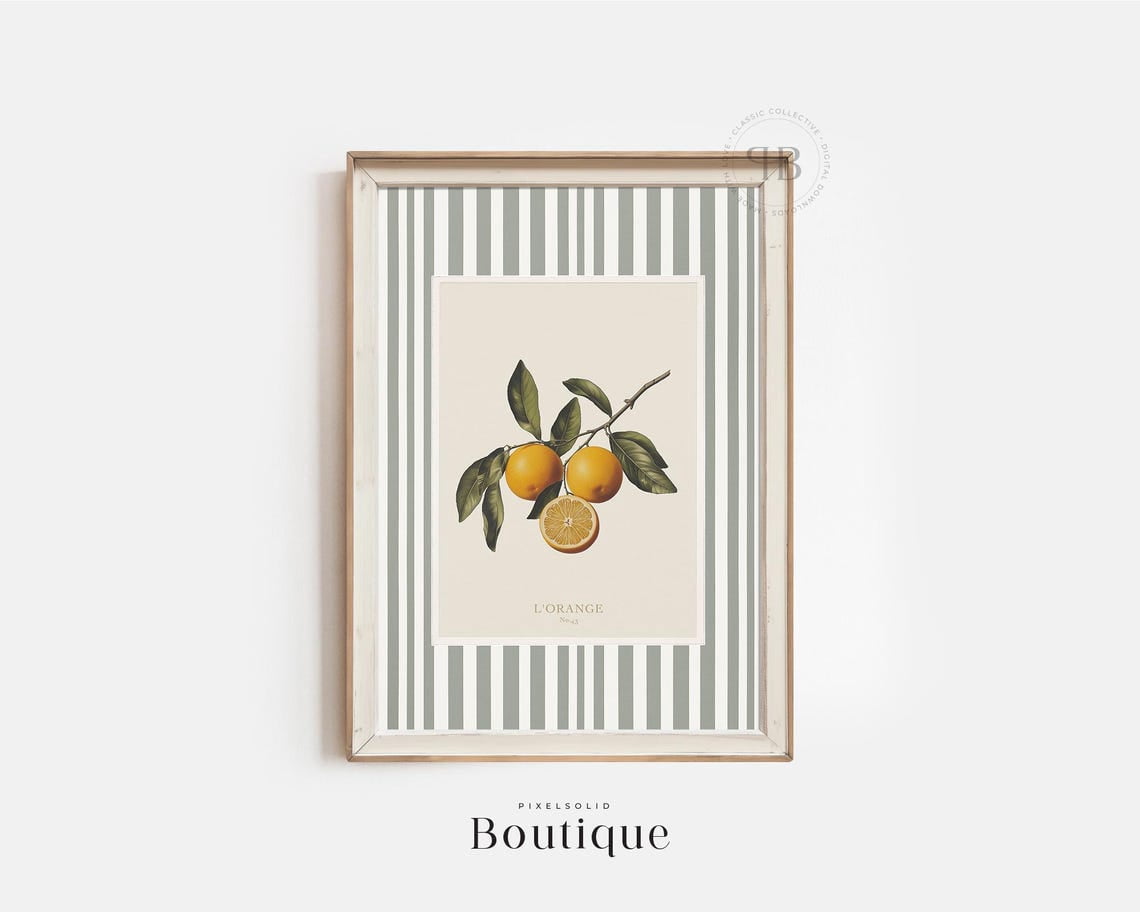 Botanical Orange Wall Art , French Citrus Fruit Illustration , Kitchen ...