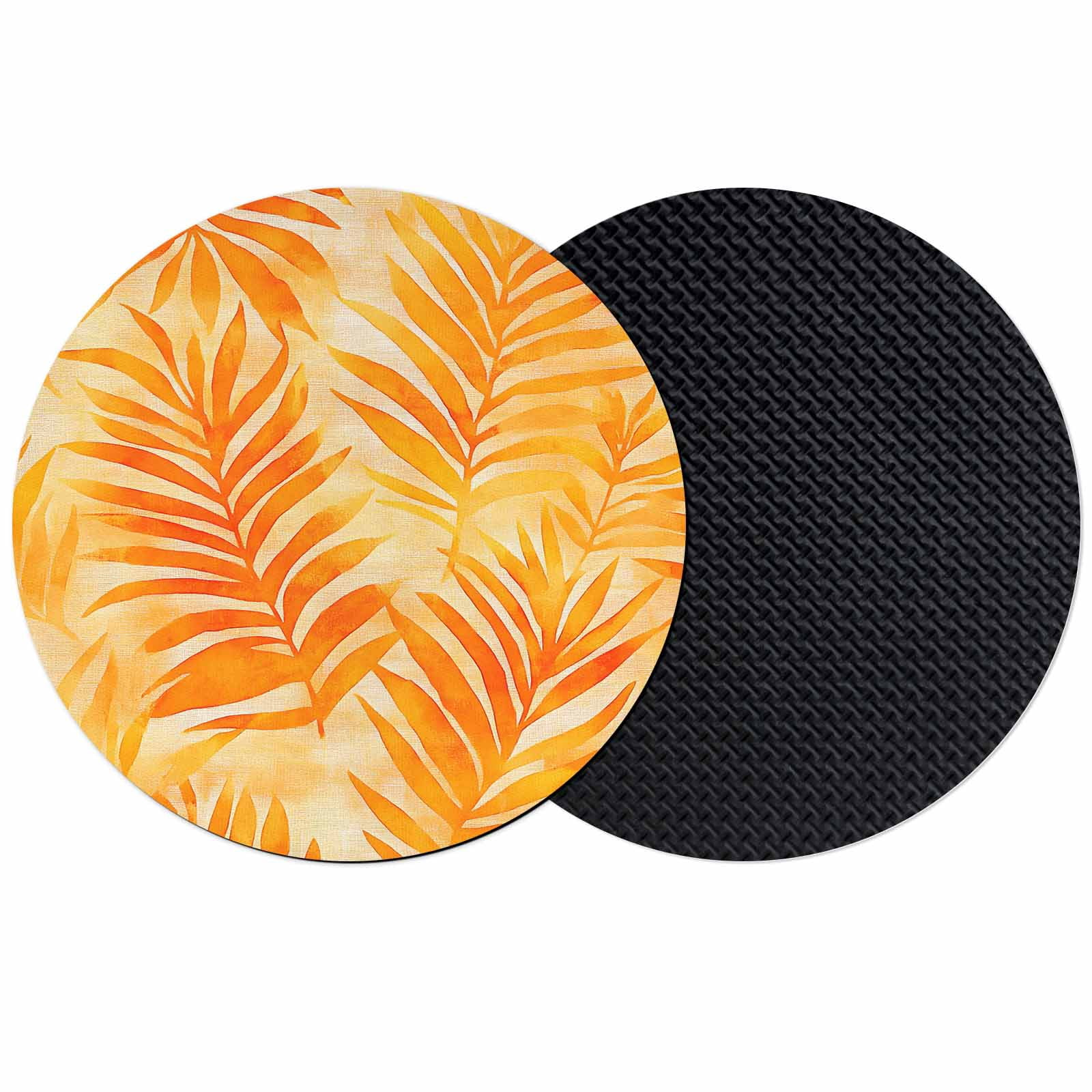 Botanical Orange Yellow Coasters Set of 2, Modernism Tropical Palm Leaf ...