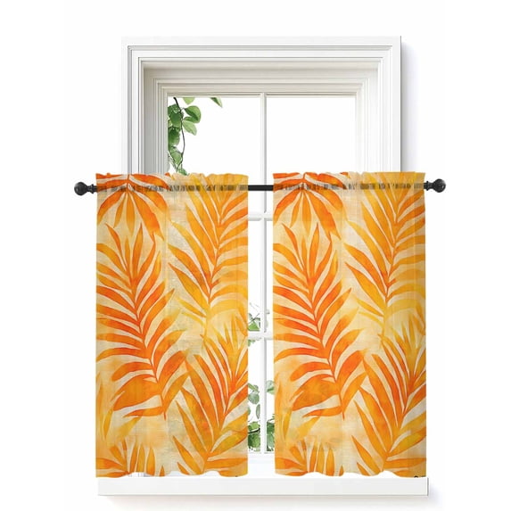 Botanical Orange Yellow Curtains 54 Inch Length, Sheer Curtains for ...