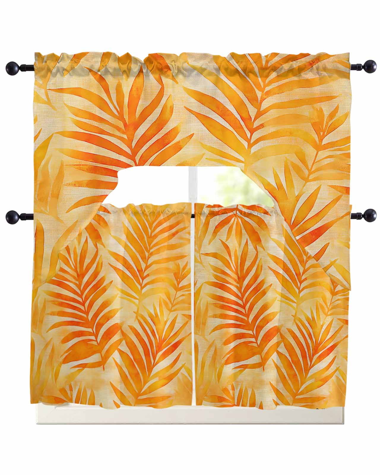 Botanical Orange Yellow Kitchen Curtains Swag Valance and Tier Curtains ...