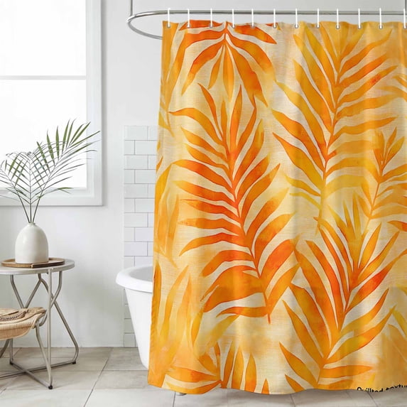 Botanical Orange Yellow Waterproof Fabric Shower Curtain,Modernism ...