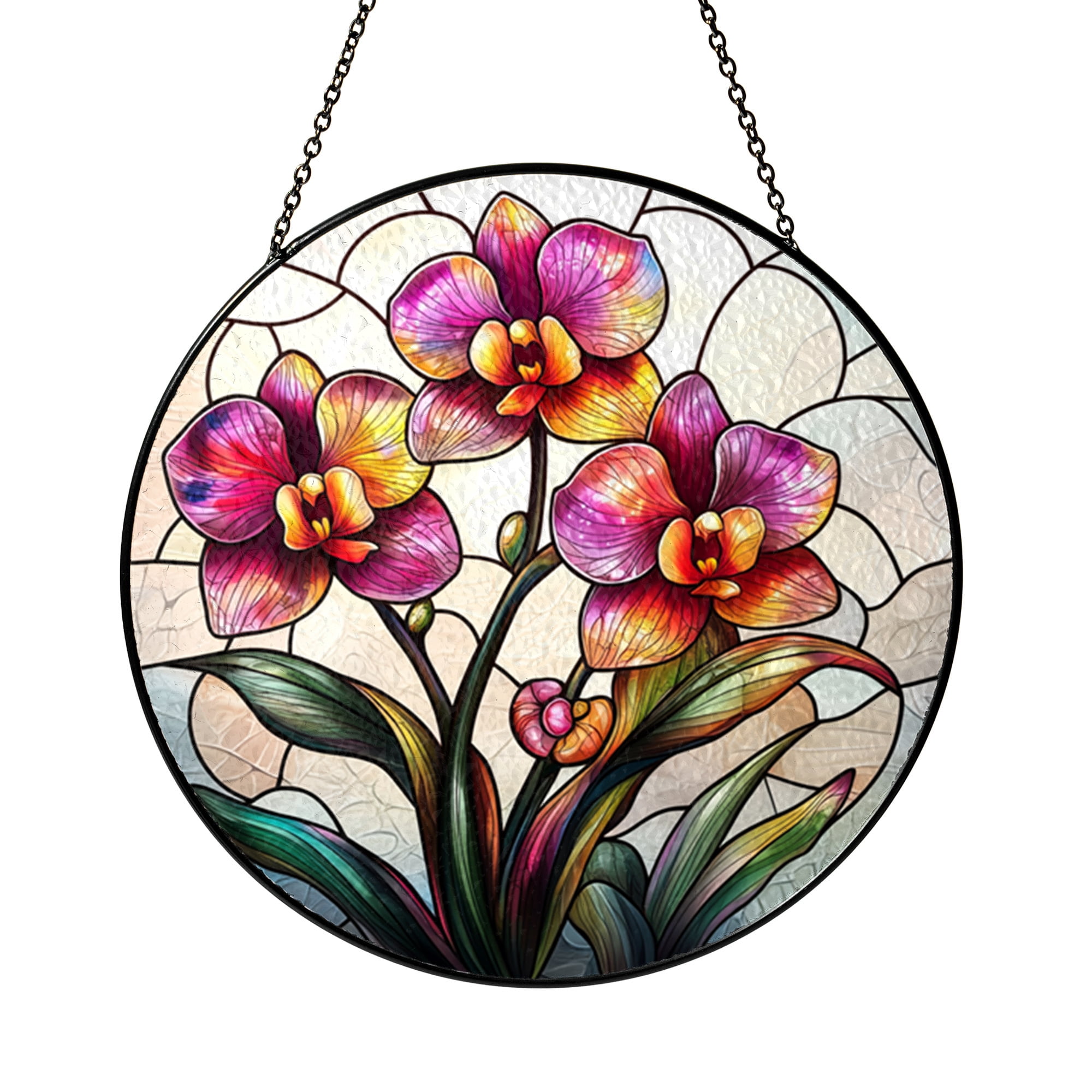 Botanical Orchid Floral Design Stained Glass Suncatcher – Window Decor ...