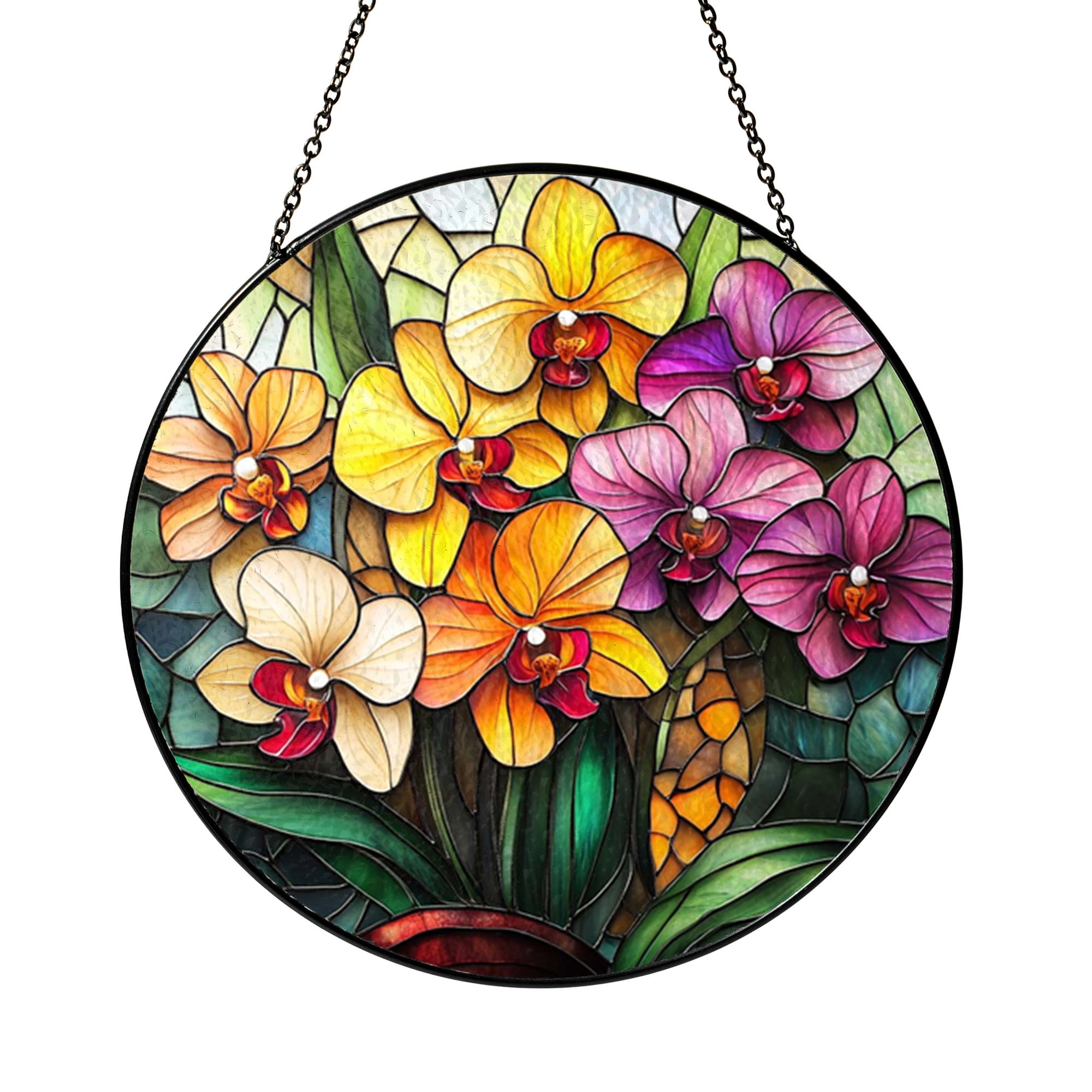 Botanical Orchid Floral Glass Suncatcher – Elegant Window Decor ...
