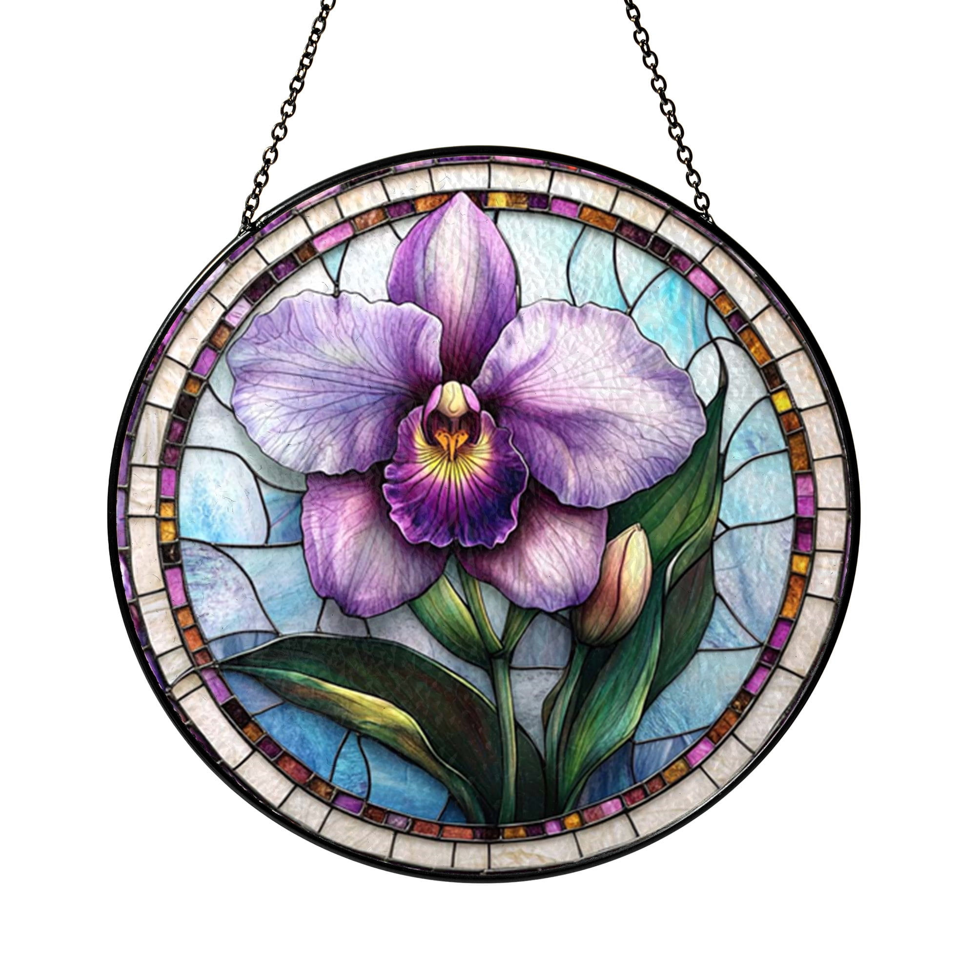 Botanical Orchid Stained Glass Style Suncatcher Window Decor, Elegant ...
