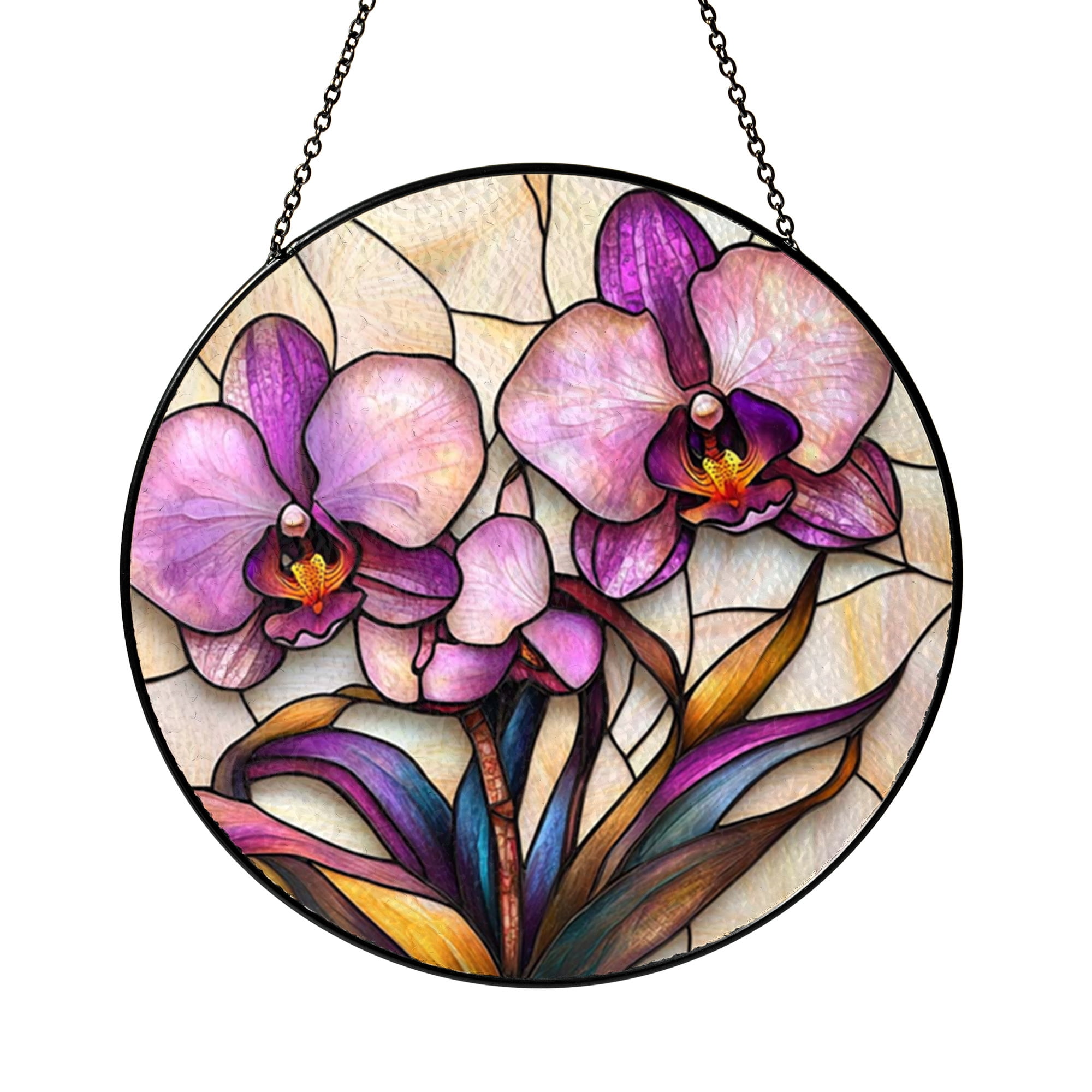 Botanical Orchid Window Suncatcher – Purple Flower Glass Style Art ...