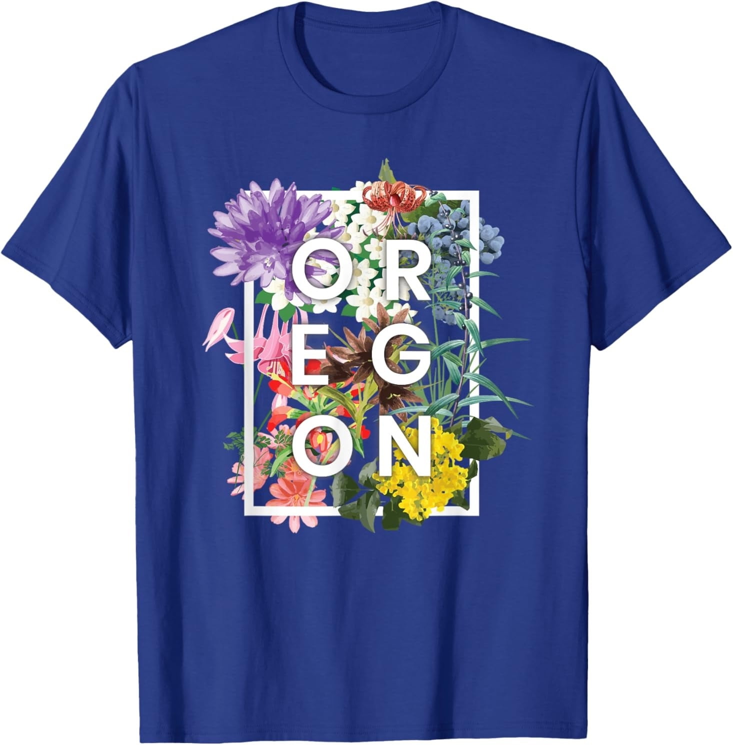 Botanical Oregon Tee – State Name Word Art with Native Flowers Graphic ...