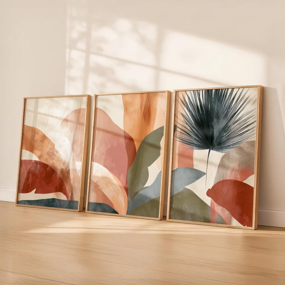 Botanical Organic Shapes Wall Art Earth Tone Leaf Trend Set 3 Stretched ...