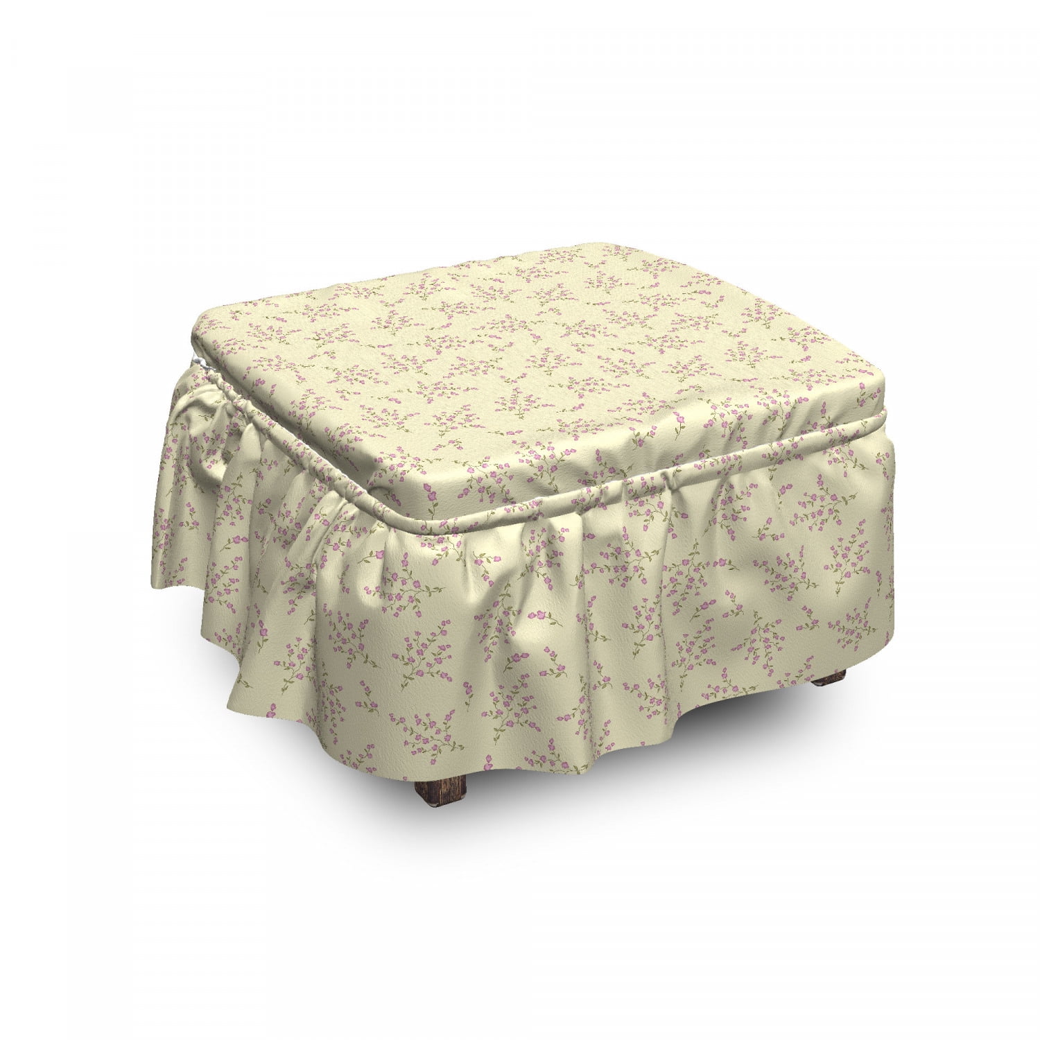Botanical Ottoman Cover, Minimalist Spring Herbs, 2 Piece Slipcover Set ...