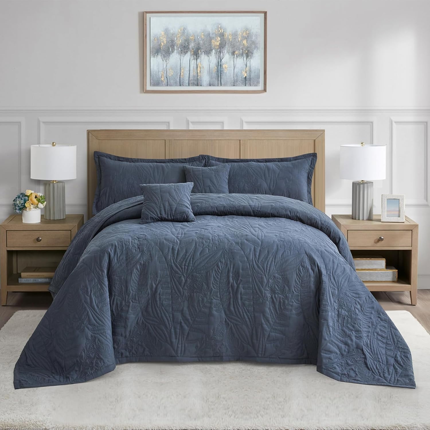 Botanical Oversized King Bedspread 128x120 Extra Wide, Leaves Pattern ...