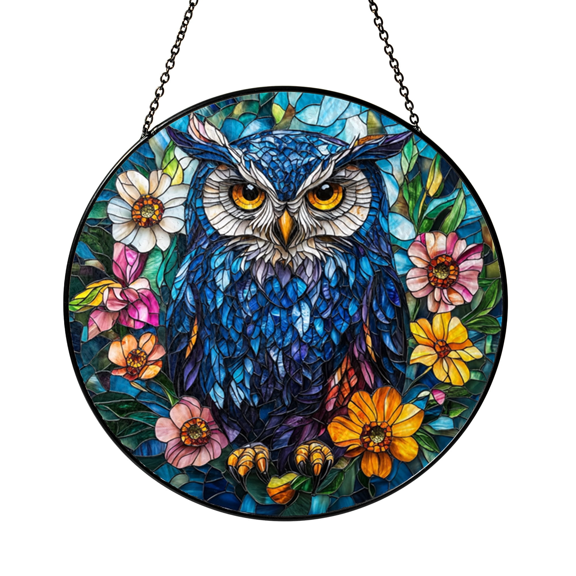 Botanical Owl Stained Glass Style Suncatcher – Boho Window Hanging ...
