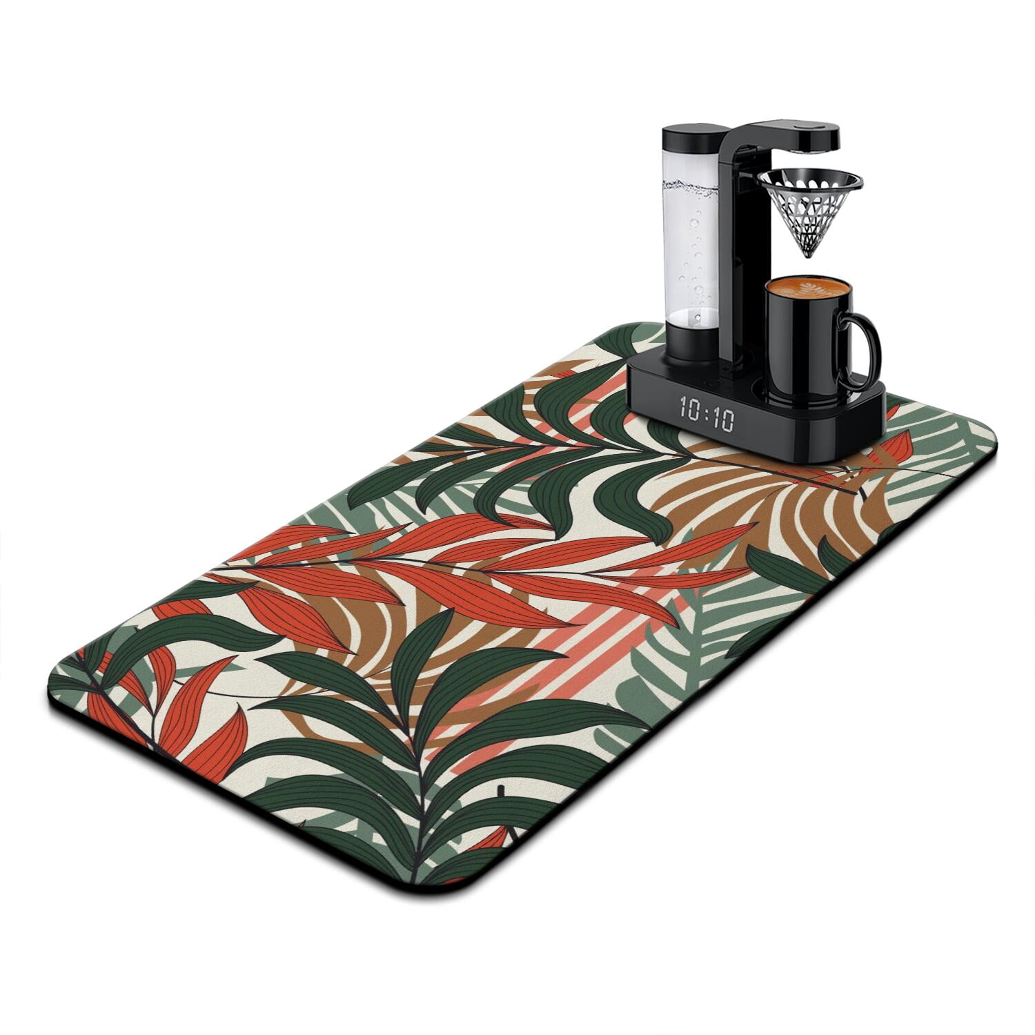 Botanical Palm Kitchen Mat, Absorbent Diatom Mud Drying Pad, Non-Slip ...