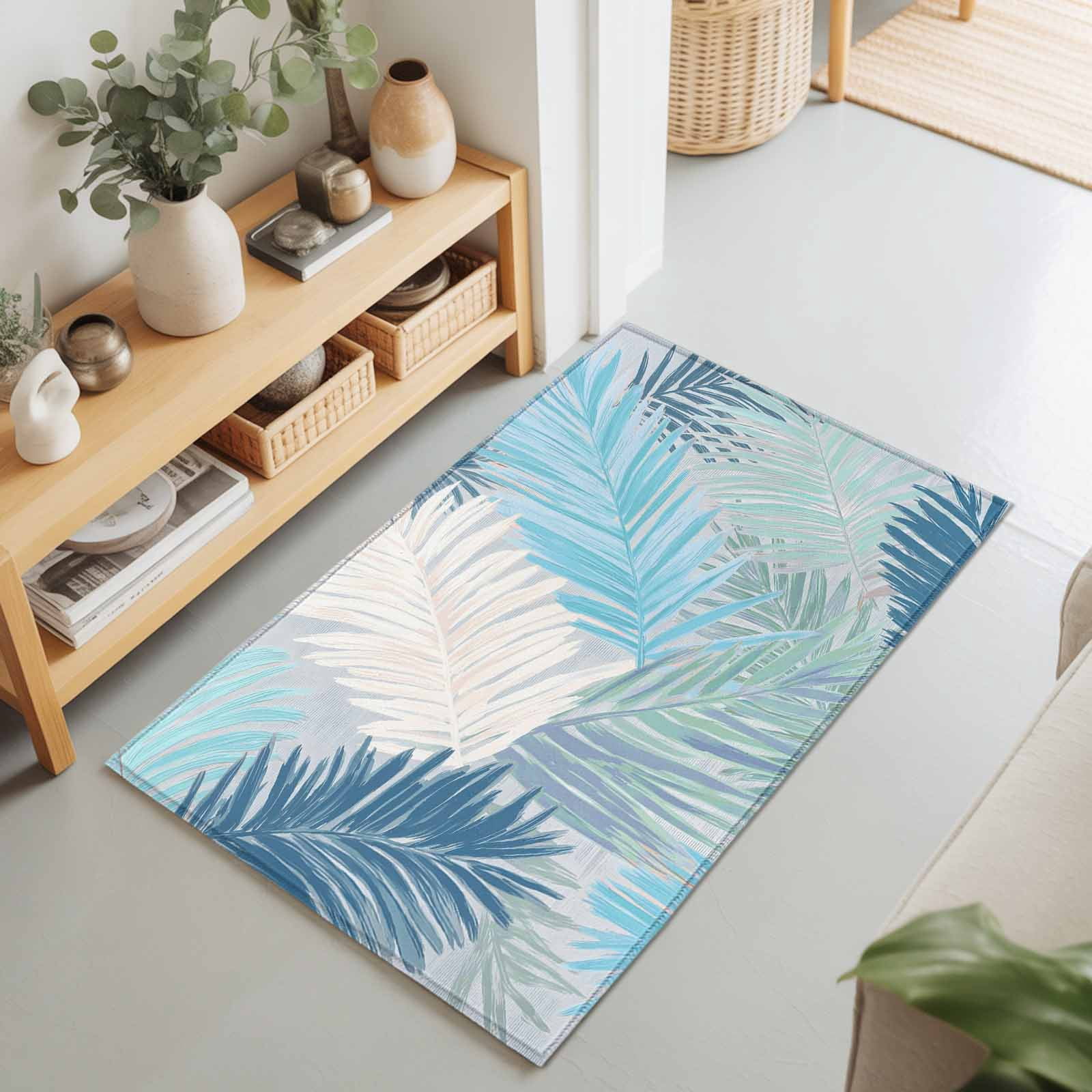 Botanical Palm Leaves Light Blue Rectangle Area Rug 2x3ft,Living Room ...