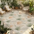 Botanical Palm Leaves Outdoor Rug, Boho Green Beige Plant Leaf Linen ...