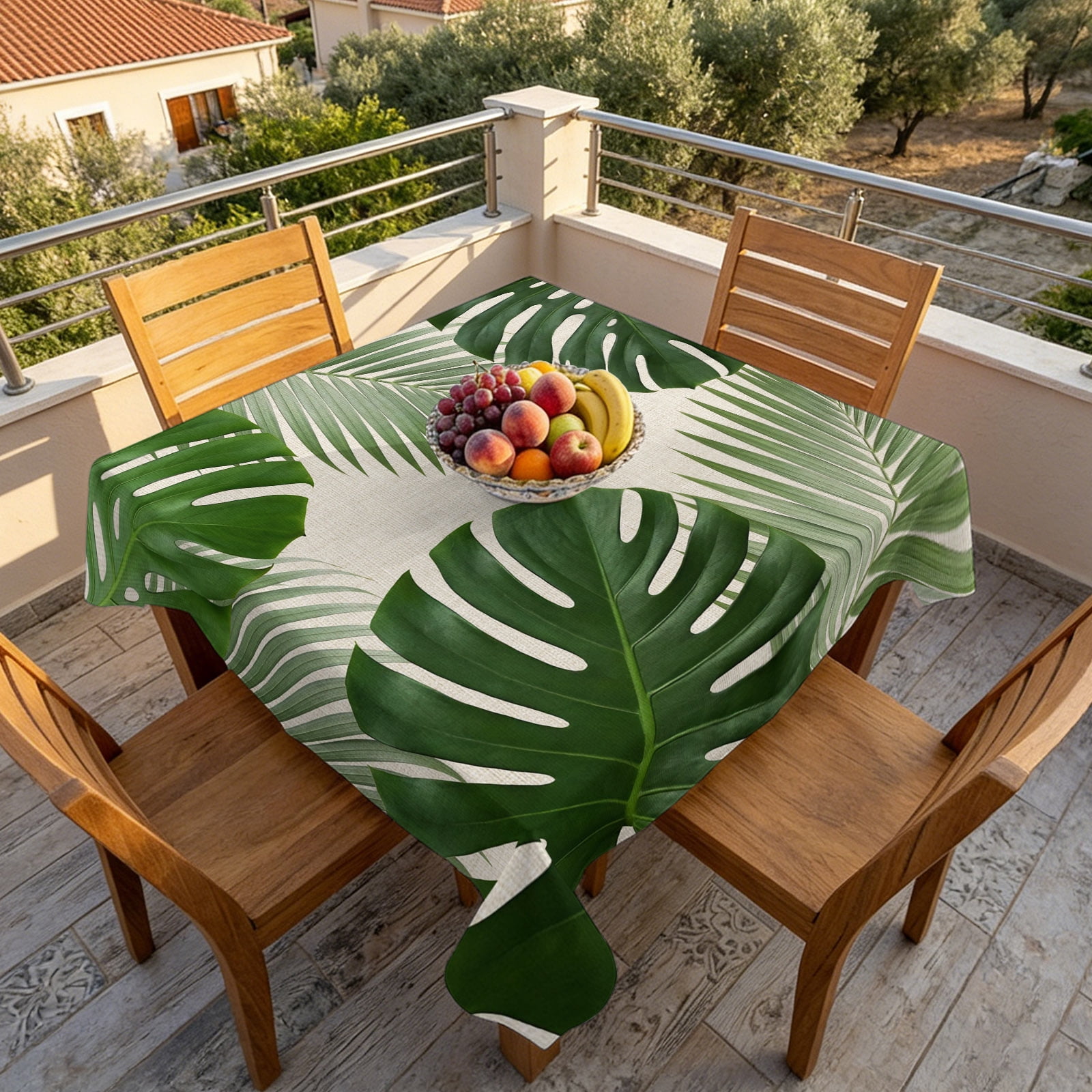 Botanical Palm Monstera Leaves Table Cloth 60x60in, Waterproof Square ...
