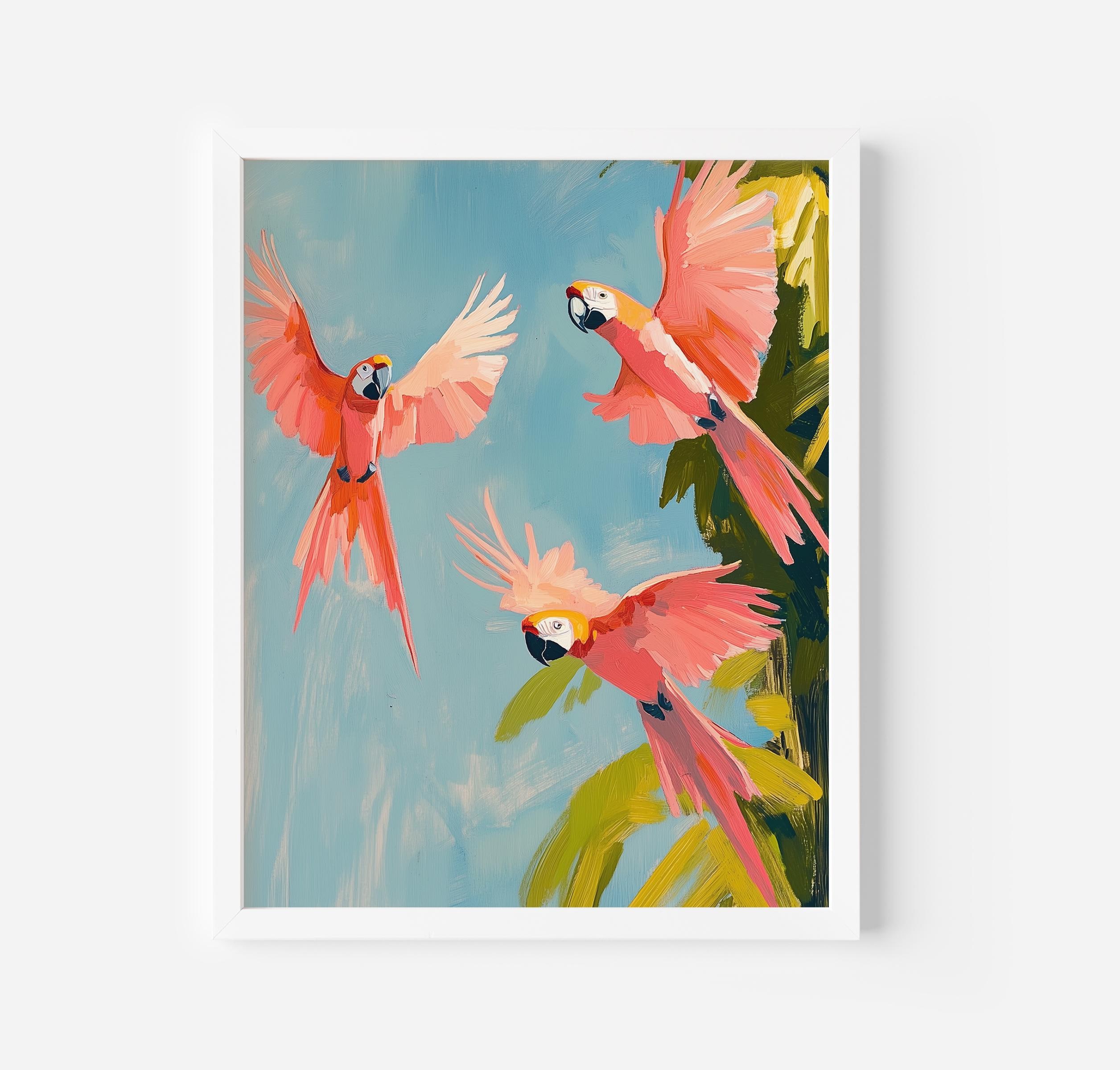 Botanical Parrot Art Poster Tropical Jungle Birds Poster , Safari ...