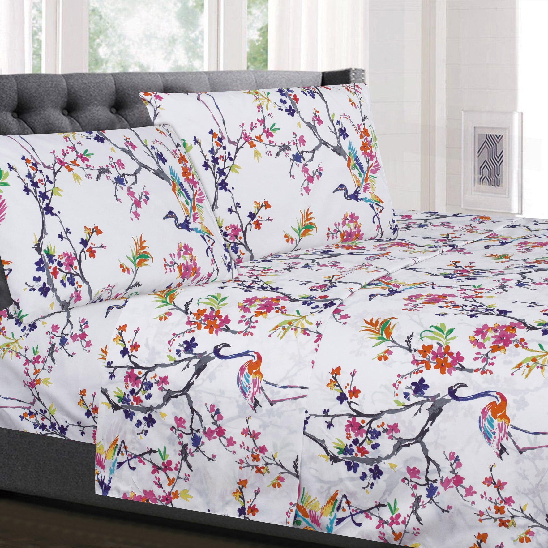 Botanical Pastel Floral Pattern 4-Piece 1500 Supreme Collection Sheet ...