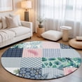 Botanical Patchwork Washable Round Area Rug 8 ft, Teal Tropical Leaf ...