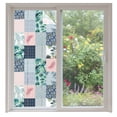 Botanical Patchwork Window Privacy Film Teal Tropical Leaf Grey Plaid ...