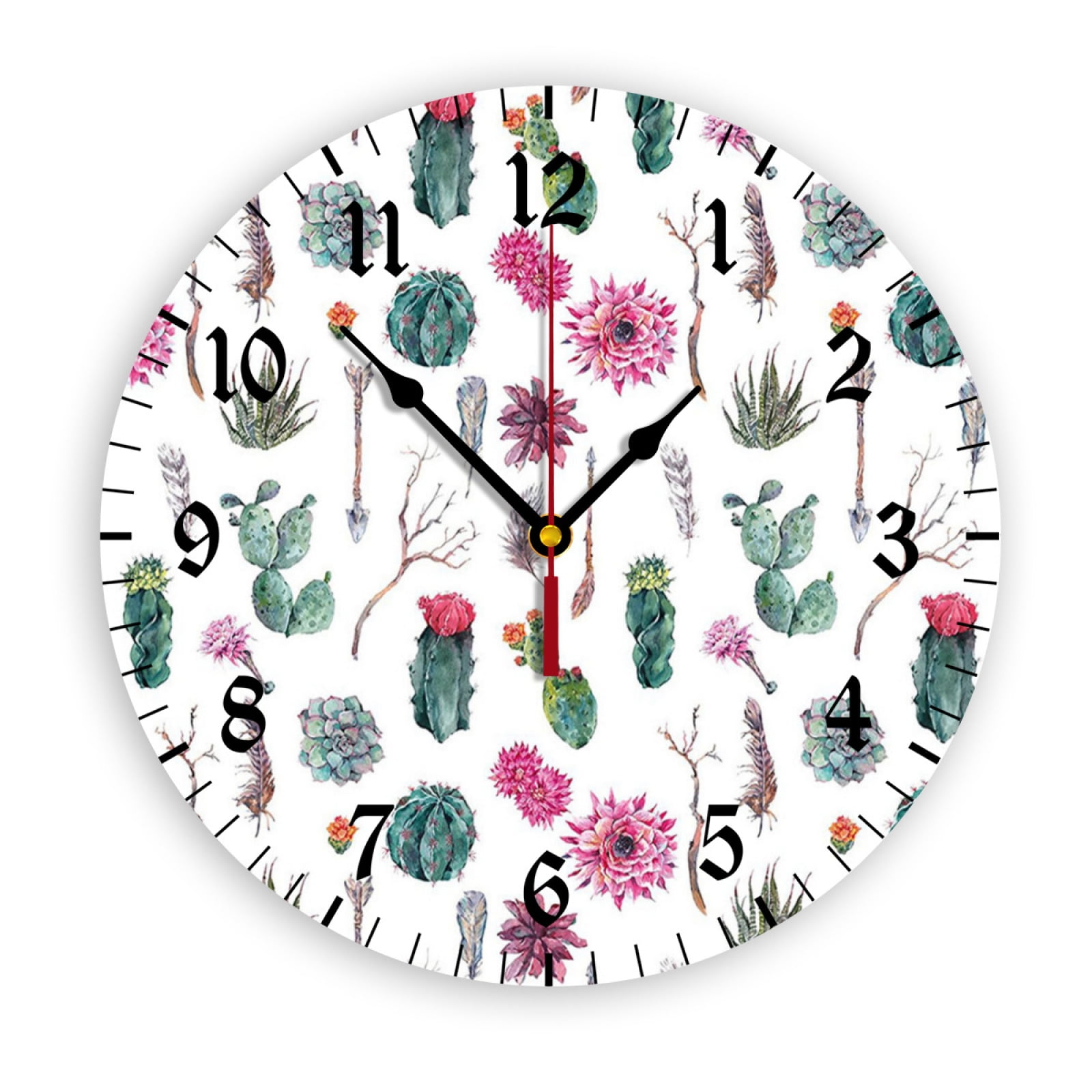 Botanical Pattern Arrows Wall Clock, Battery Operated, PVC Round Silent ...