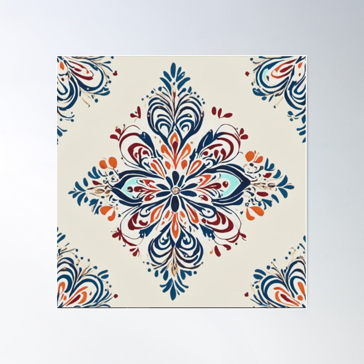 Botanical Pattern Colorful Motif Poster Wall Art, Modern Wall Decor For ...