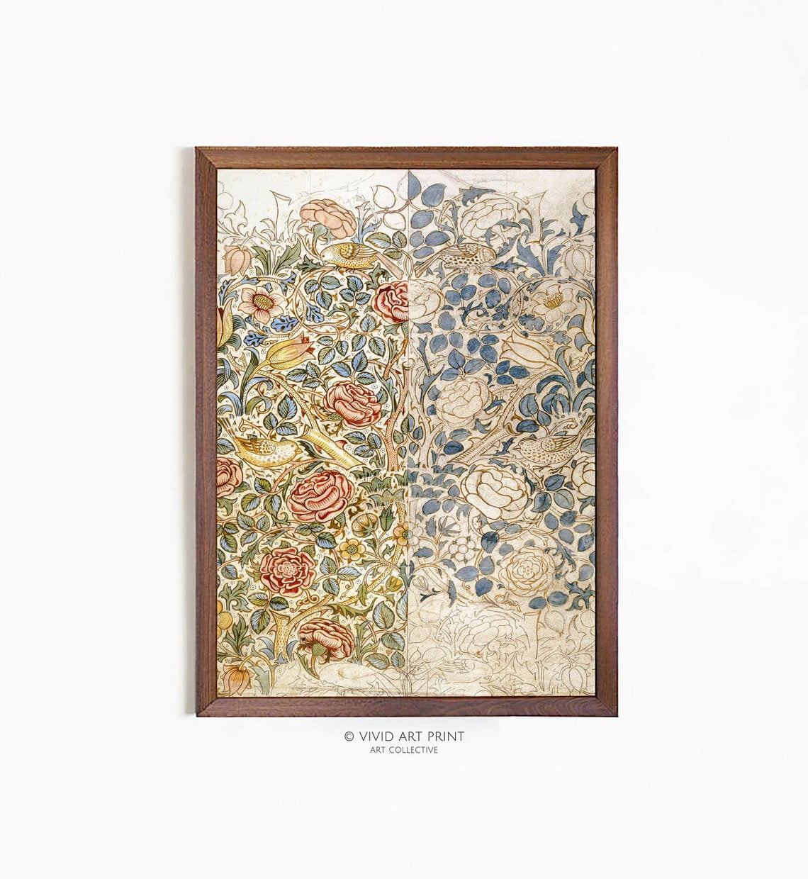 Botanical Pattern Vintage Art Rose Intricate Floral And Birds Home ...