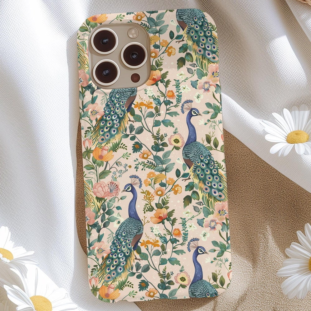 Botanical Peacock Floral Cottage Core Phone Case with iPhone 17 to 11 ...