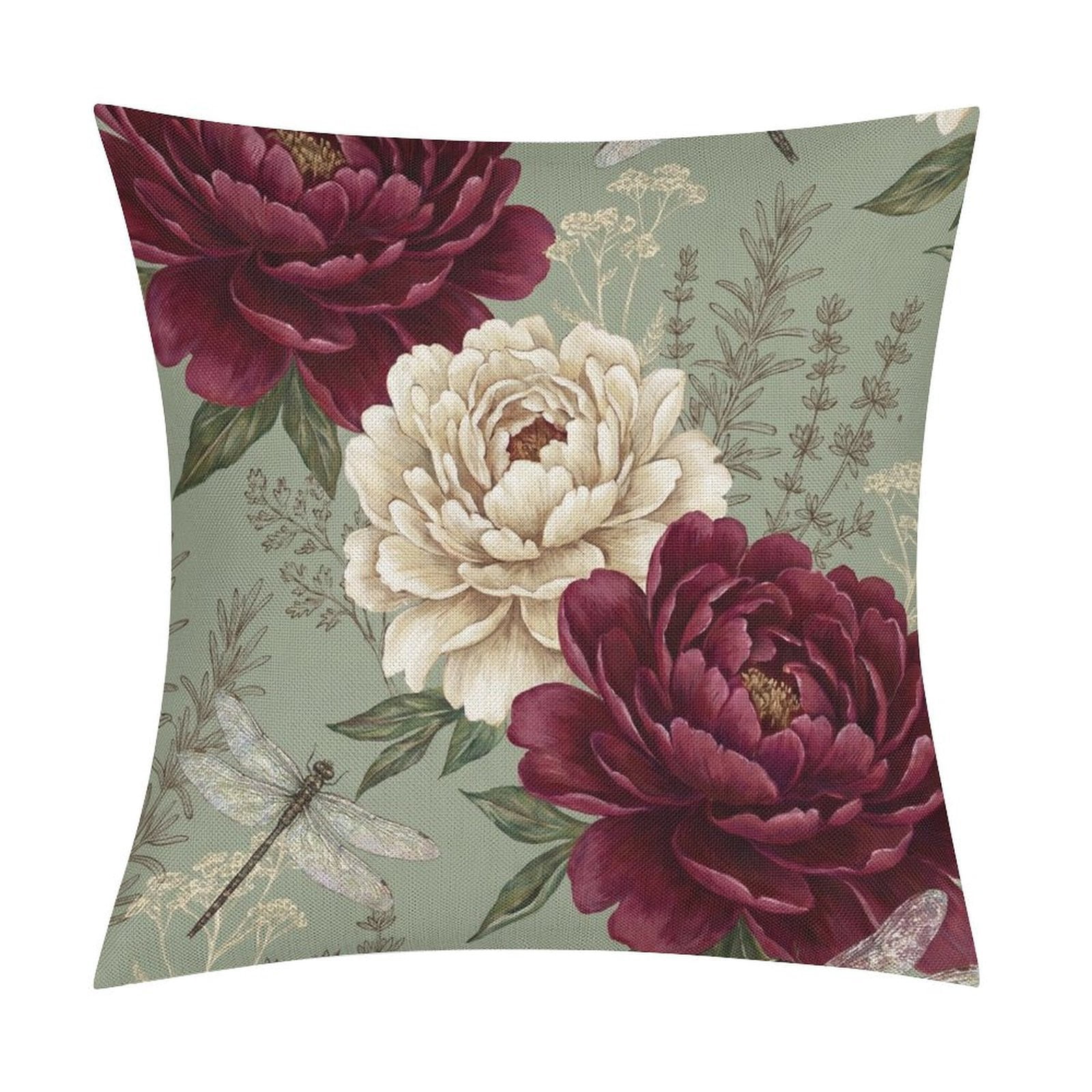 Botanical Peony And Dragonfly with Herbaceous Accents 2-Pack Decorative ...