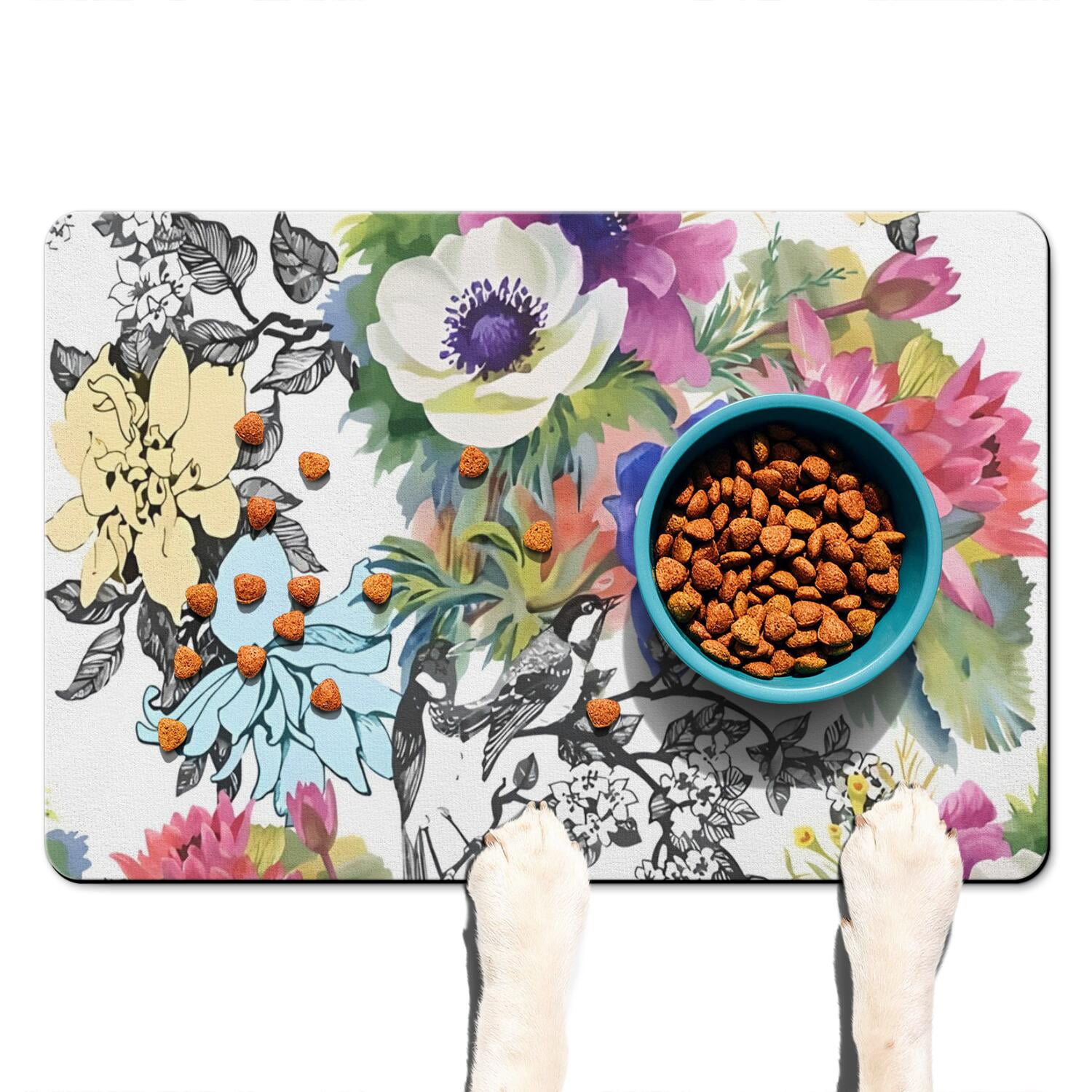 Botanical Pet Feeding Mat – 16x24 Dog Food Mat with Wildflower Print ...