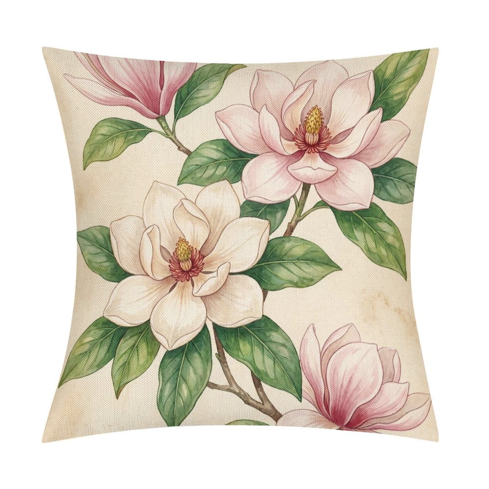 Botanical Pink And White Magnolia Blossom PrintSet of 2 Premium Faux ...