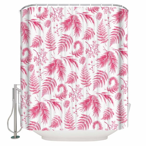 Botanical Pink Bathroom Shower Curtains with 12 Hooks Polyester ...