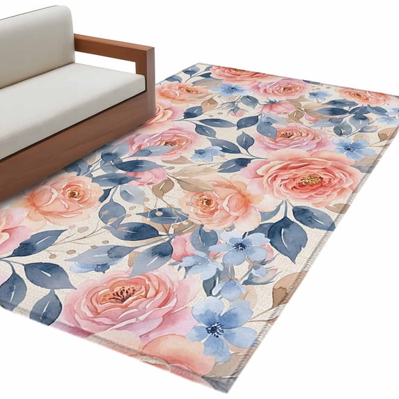 Botanical Pink Blue Kitchen Runner Rug 2.7x5 Washable Runners for ...