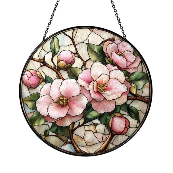Botanical Pink Peony Stained Glass Window Suncatcher, Round Floral ...