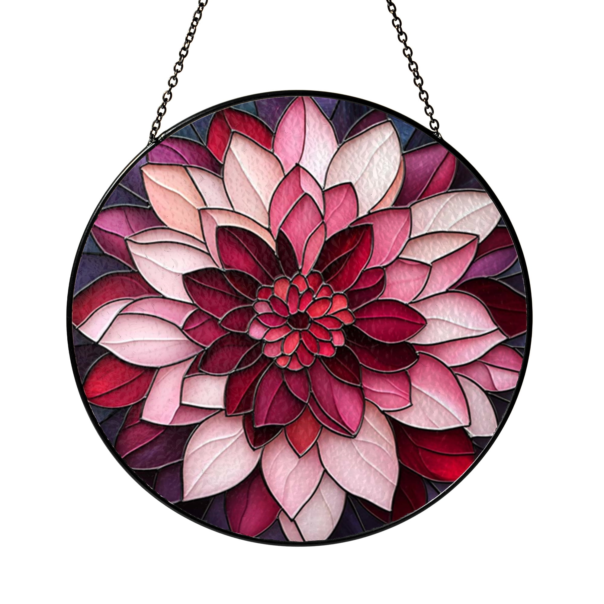 Botanical Pink Purple Flower Stained Glass Style Window Hanging ...